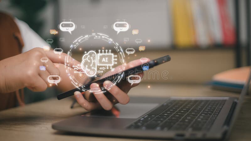 Businesswoman Using Chatbot in Computer Smart Intelligence Ai. Chat GPT ...