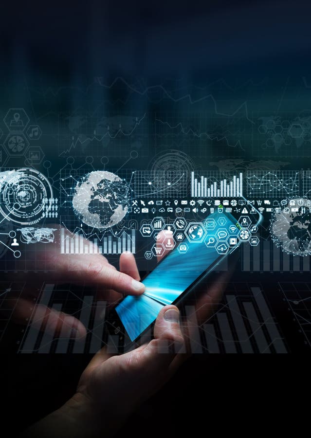 Businesswoman Using Digital Mobile Phone Charts Interface Stock ...