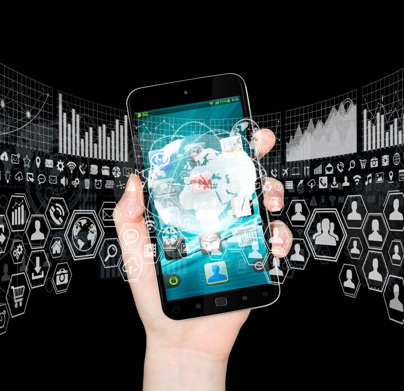 Businesswoman Using Digital Mobile Phone Charts Interface Stock ...