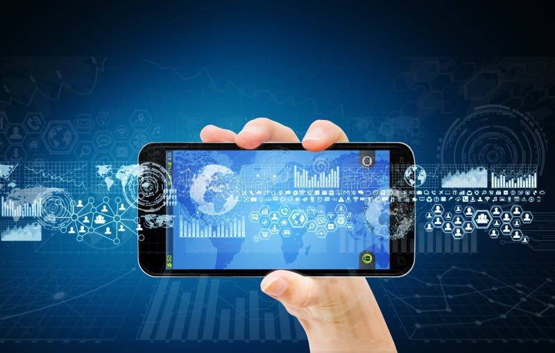 Businesswoman Using Digital Mobile Phone Charts Interface Stock ...