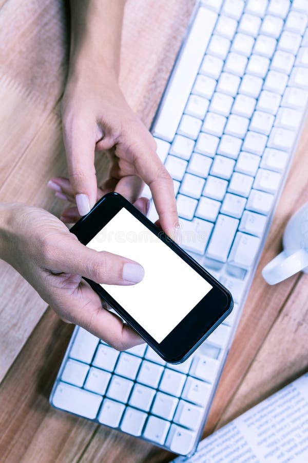 Businesswoman Using Her Smartphone on Desk Stock Image - Image of ...