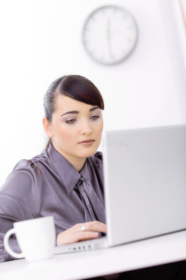 Woman at the computer stock photo. Image of isolated, astonished - 2194394