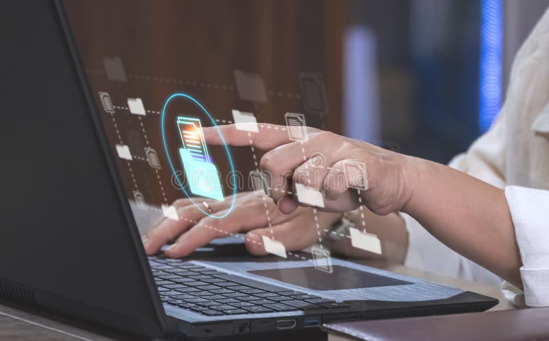 Businesswoma Touching on Internet Cloud Document Storage Technology ...