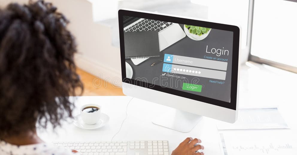 Businesswoman Using Log in Page on Computer Stock Image - Image of data ...