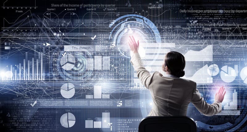 Businesswoman Using Media Panel Stock Photo - Image of interface ...
