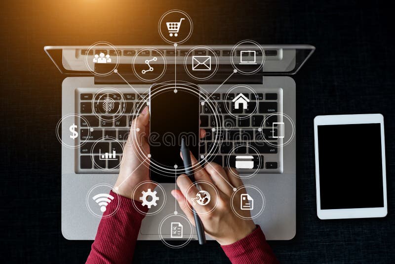 Digital Marketing Media in Virtual Screen Smartphone Stock Image ...