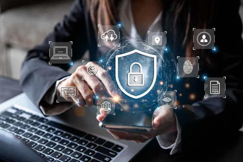 Businesswoman Using Smart Devices with Global Network Connection and ...