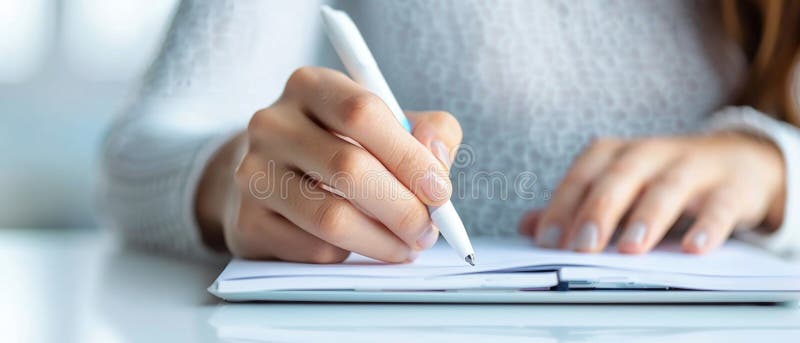 Businesswoman Using Smart Pen and Digital Notebook for Modern Note ...