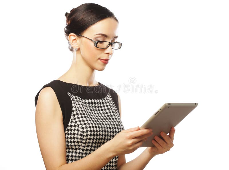 Young woman using iPad stock image. Image of device, businesswoman ...
