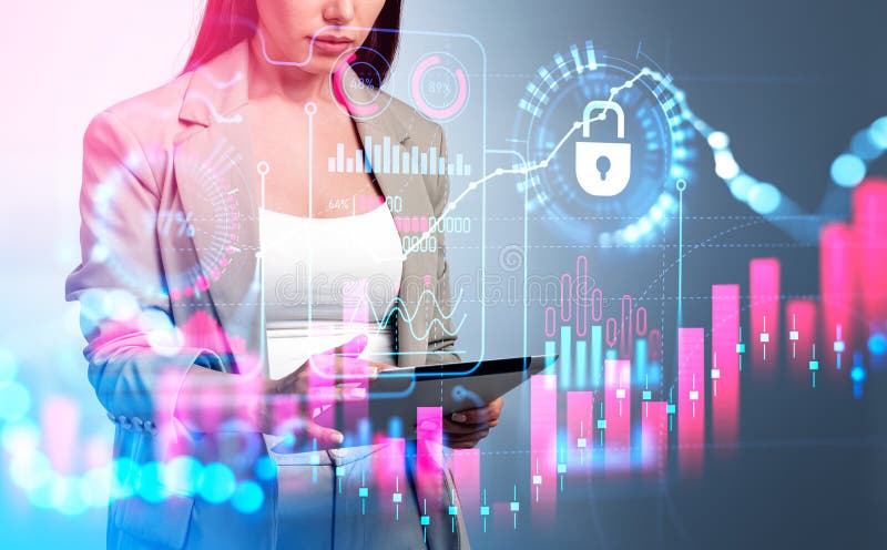 Businesswoman Working with Tablet, Forex Graph Chart with Data Analysis ...