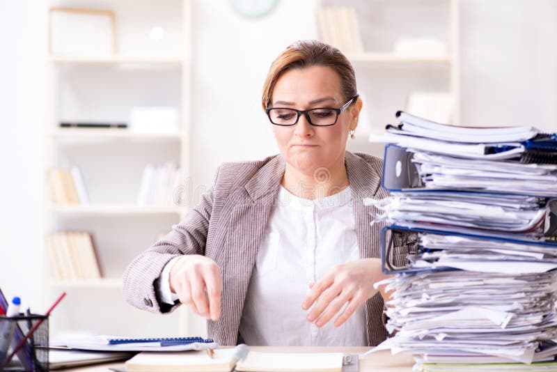 The Businesswoman Very Busy with Ongoing Paperwork Stock Image - Image ...