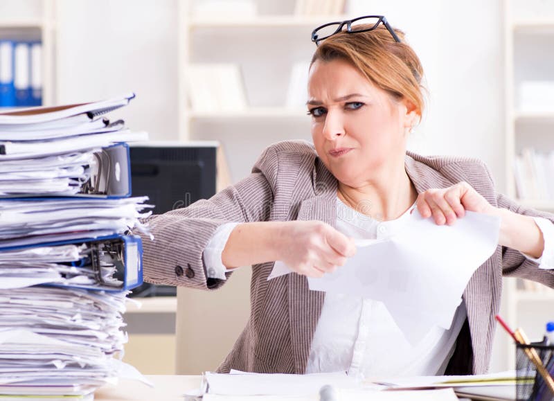 Businesswoman Very Busy with Ongoing Paperwork Stock Image - Image of ...