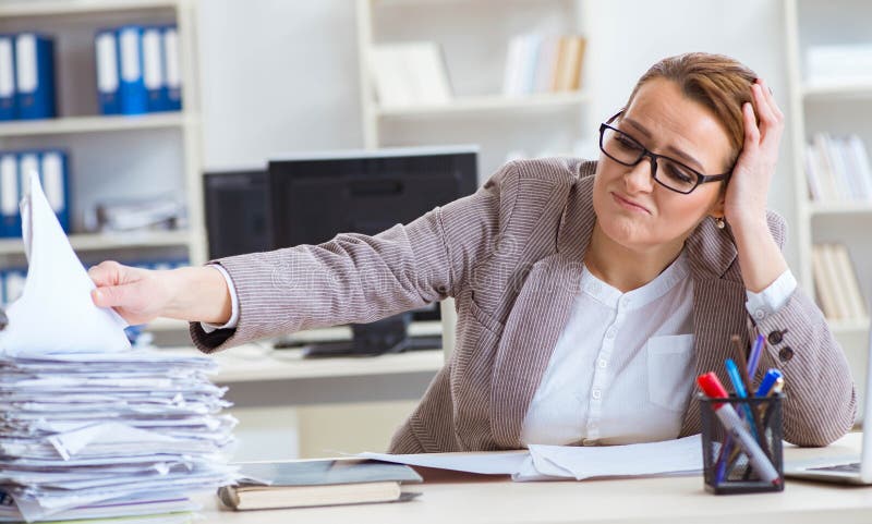 Businesswoman Very Busy with Ongoing Paperwork Stock Photo - Image of ...
