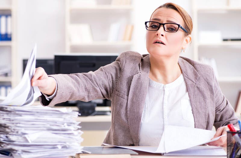 Businesswoman Very Busy with Ongoing Paperwork Stock Image - Image of ...