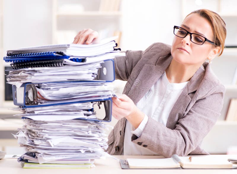 Businesswoman Very Busy with Ongoing Paperwork Stock Image - Image of ...