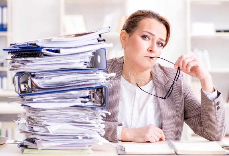 Businesswoman Very Busy with Ongoing Paperwork Stock Photo - Image of ...