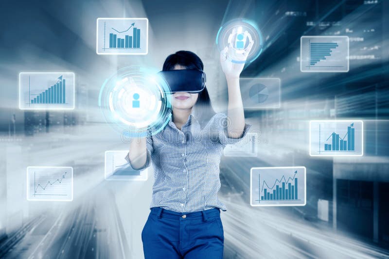 Businesswoman with Vr Touching Chart Stock Image - Image of business ...