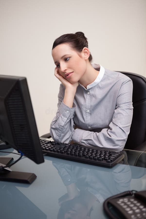Businesswoman Waiting Patiently for Her Pc To Work Stock Photo - Image ...
