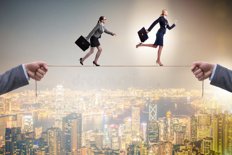 Businesswoman Walking on Tight Rope Stock Photo - Image of control ...