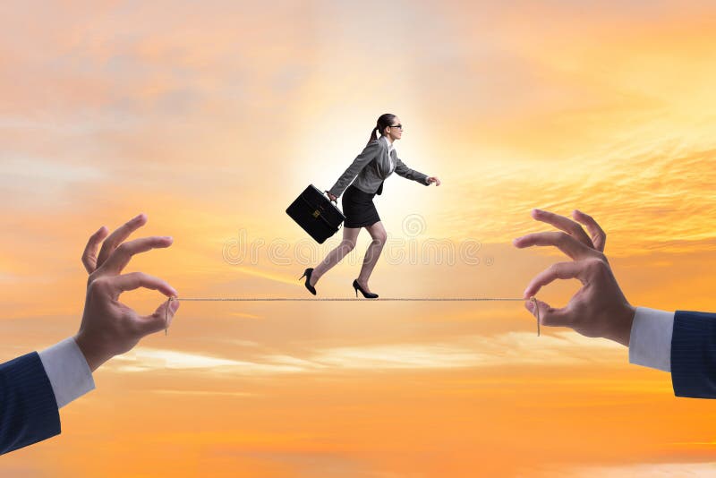 Businesswoman Walking on Tight Rope Stock Photo - Image of fall ...