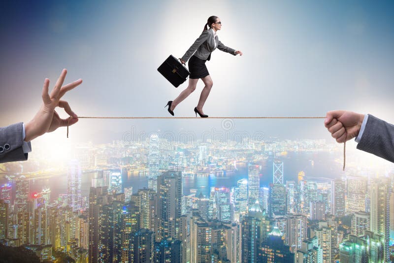 Businesswoman Walking on Tight Rope Stock Photo - Image of ...