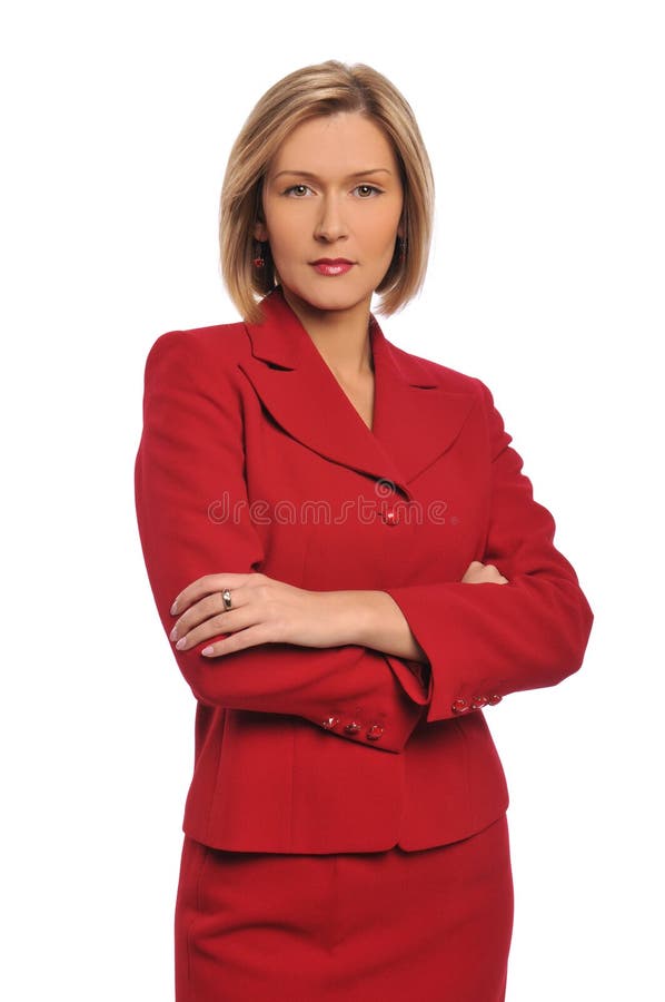 Girl in red suit stock image. Image of person, woman, smile - 4352349