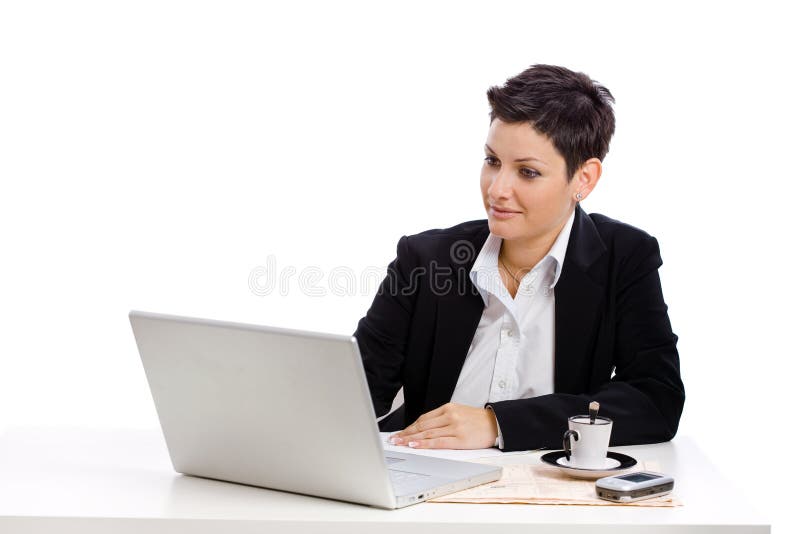 Young woman using iPad stock image. Image of device, businesswoman ...