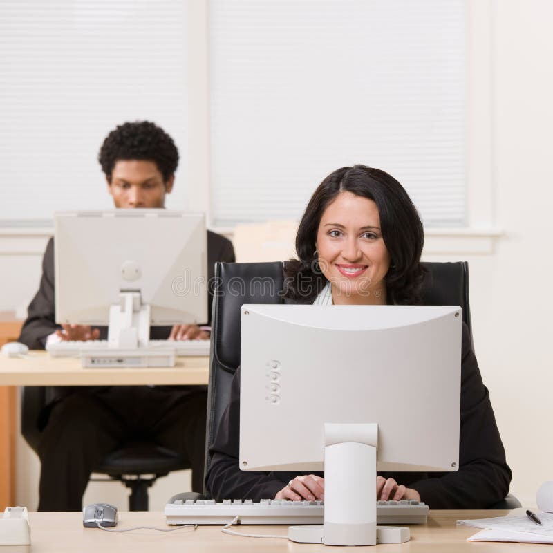Happy Woman Using Computer stock image. Image of portrait - 29659309