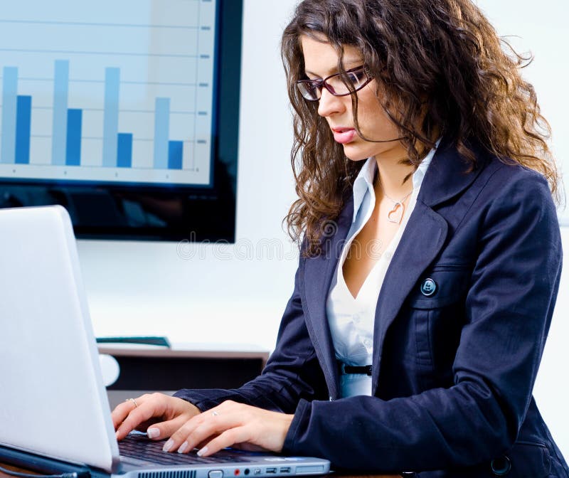 Businesswoman Working on Computer Stock Photo - Image of company ...