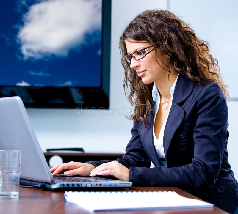 Businesswoman Working on Computer Stock Photo - Image of company ...