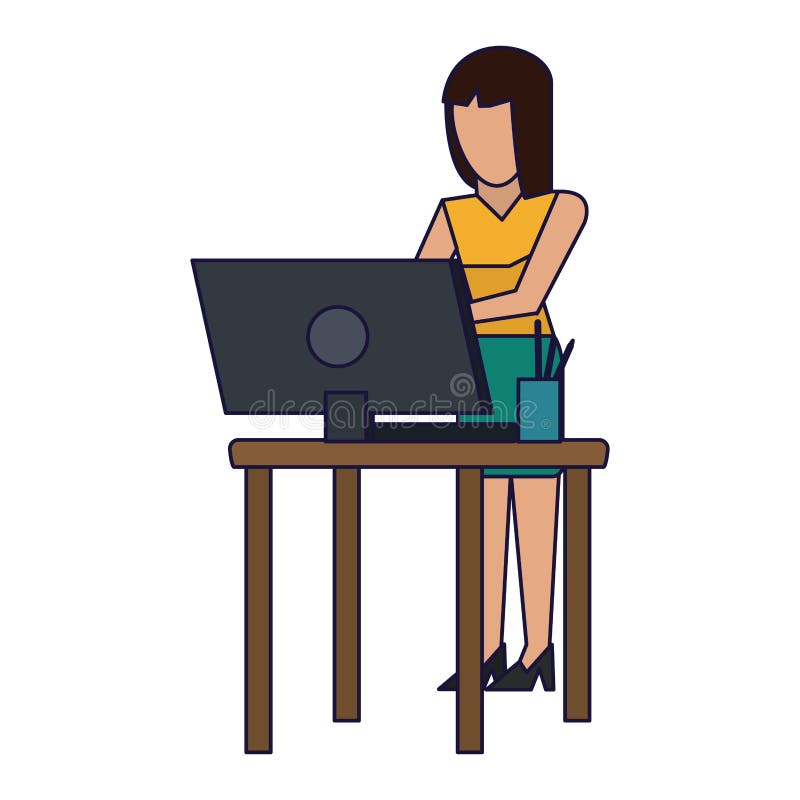 Working with Computer Avatar Stock Vector - Illustration of freelance ...