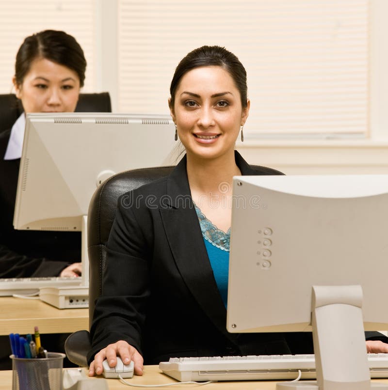 Businesswoman Working on Computer at Her Desk Stock Image - Image of ...
