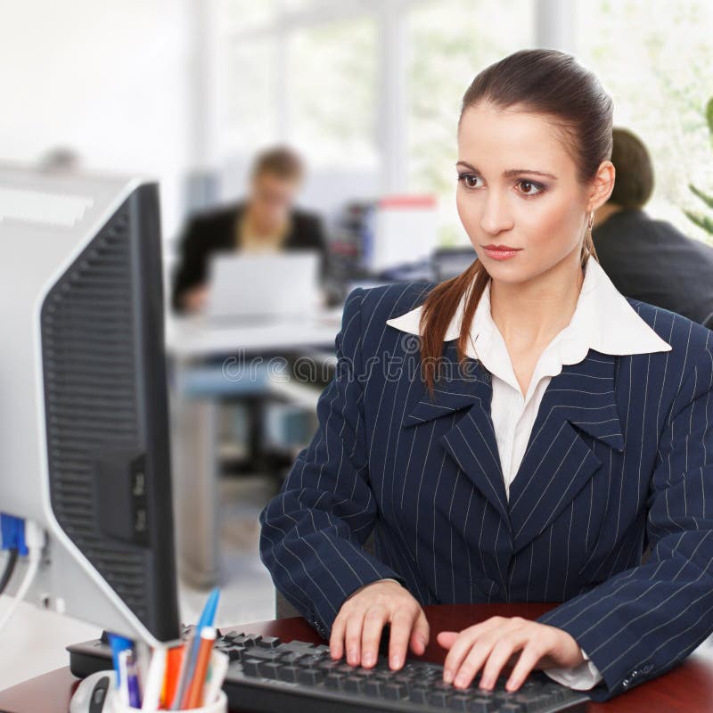 Businesswoman Working on Computer Stock Image - Image of connection ...