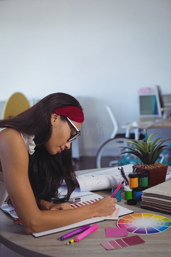 Businesswoman Working on Desk at Creative Office Stock Image - Image of ...