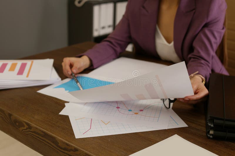 Businesswoman Working with Documents at Office Table Stock Photo ...