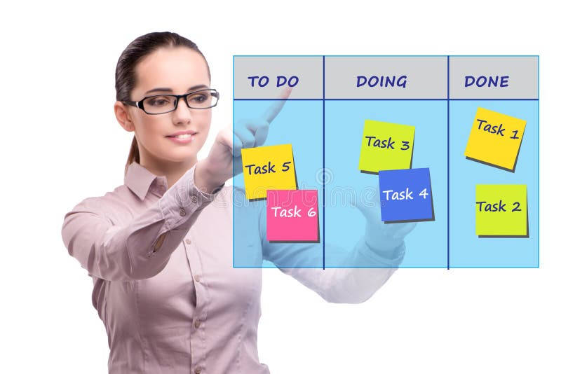 Businesswoman Working on Kanban Board with Tasks Stock Image - Image of ...