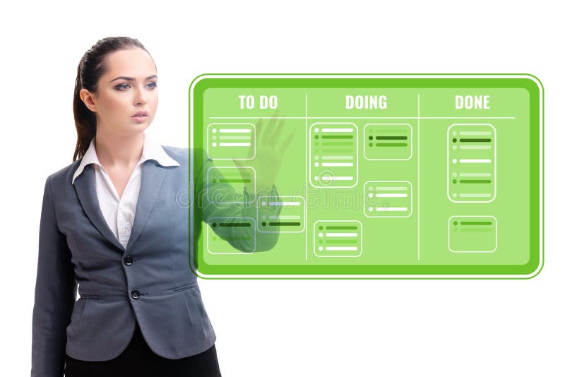 Businesswoman Working on Kanban Board with Tasks Stock Image - Image of ...