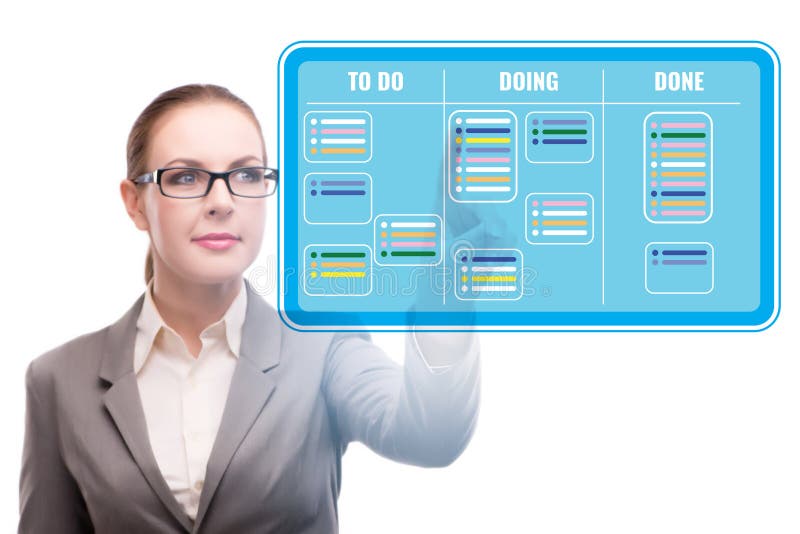 Businesswoman Working on Kanban Board with Tasks Stock Image - Image of ...