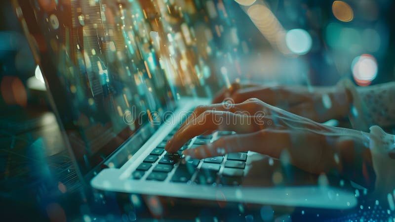 Businesswoman Working on a Laptop Computer Keyboard in a Professional ...