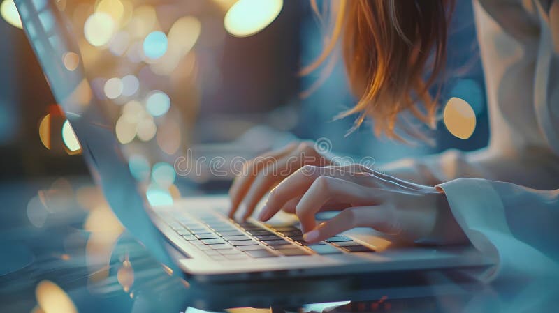 Businesswoman Working on a Laptop Computer Keyboard in a Professional ...