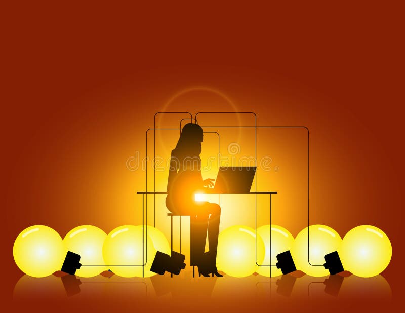 Businesswoman Working and Multi Creative Idea. Business Lightbulb ...