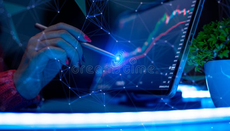 Businesswoman Working with New Modern Computer Network Sales Structure ...