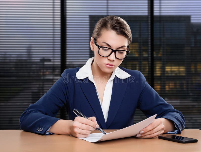 Businesswoman Working in Office, Writing Stock Image - Image of mobile ...