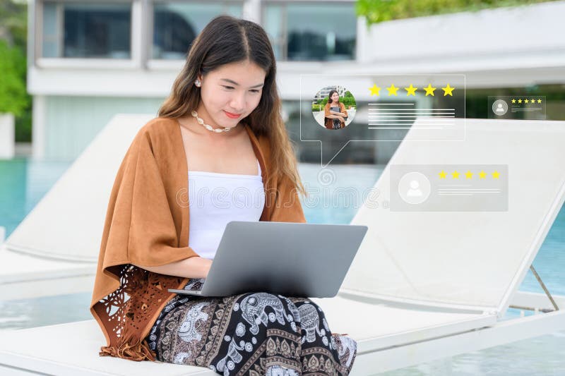 Businesswoman Working Outdoor Using Chatbot on Computer with Smart AI ...
