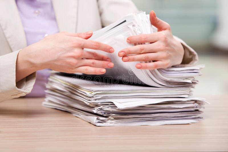 The Businesswoman Working with Stack of Papers Stock Photo - Image of ...