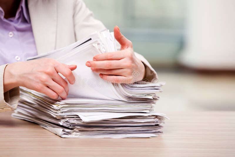 The Businesswoman Working with Stack of Papers Stock Photo - Image of ...