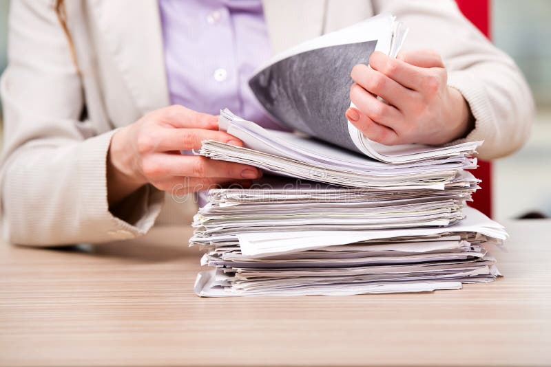 The Businesswoman Working with Stack of Papers Stock Image - Image of ...