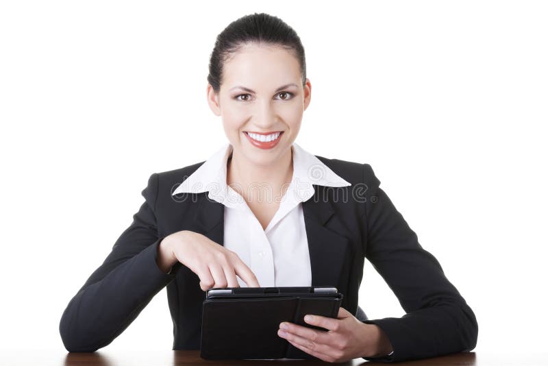 Businesswoman Working on Tablet Computer with Touch Pad. Stock Photo ...