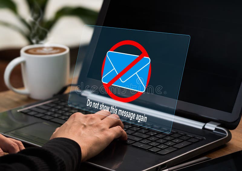 A Businesswoman Works on Her Laptop Computer with a Caution Box Shown ...