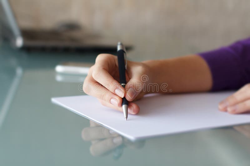 Businesswoman Writing with Pen Stock Photo - Image of happy, human ...